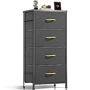 ROMOON Dresser for Bedroom, Storage Tower with 4 Drawers, Fabric Dresser with Easy Pull Handle, Clothes Organizer for Living Room, Hallway, Entryway, Closets (Dark Grey)