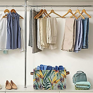 Storage Basket Cube Tropical Palm Flower Leaves Large Collapsible Toys Storage Box Bin Laundry Organizer for Closet Shelf Nursery Kids Bedroom,15x11x9.5 in,2 Pack