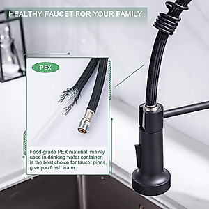 WEWE Kitchen Faucets with Pull Down Sprayer Commercial Industrial Stainless Steel Single Handle Single Hole Spring Farmhouse RV Sink Faucet, Matte Black