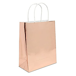 Sparkle and Bash Rose Gold Gift Bags, Metallic Party Favor Bags for Birthday, Bridesmaids (15 Pack, 8 x 10 Inches)