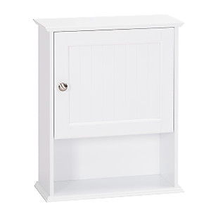 Spirich Bathroom Cabinet Wall Mounted with Single Door, Wood Hanging Cabinet with Adjustable Shelf White