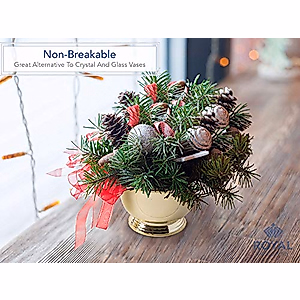 Royal Imports 8" Decorative Plastic Planter Pedestal Bowl- Flower Pot Cover, Footed Succulent Dish for Wedding, Party, Garden, Home and Holiday Decor, Gold, 2 Pack