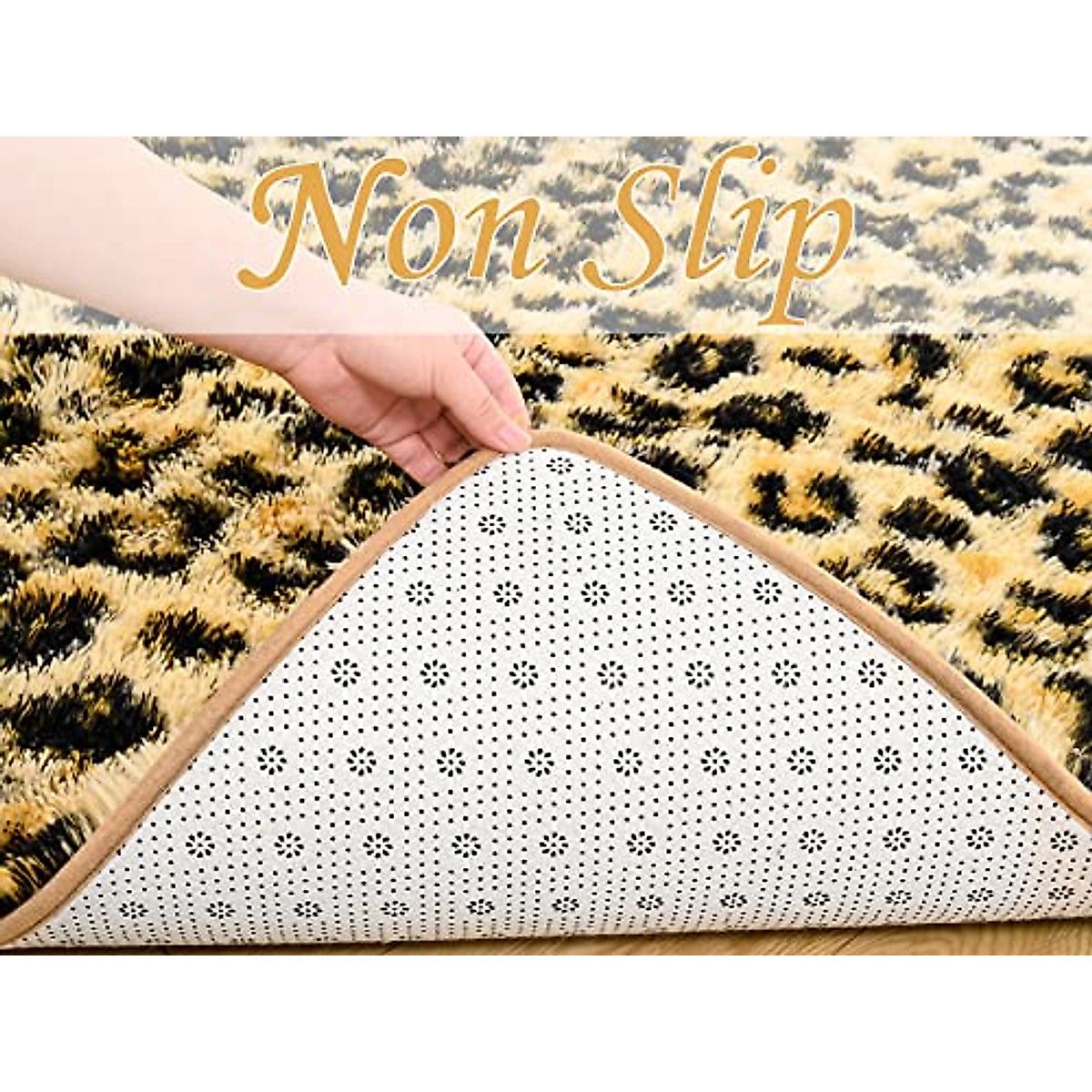 HOMORE Premium Leopard Fluffy Rugs, Leopard Print Rug for Living Room Bedroom,Soft Cheetah Print Rug for Kids Children Room, Faux Animal Printed Carpet for Western Decor,3x5 Feet Black and Khaki