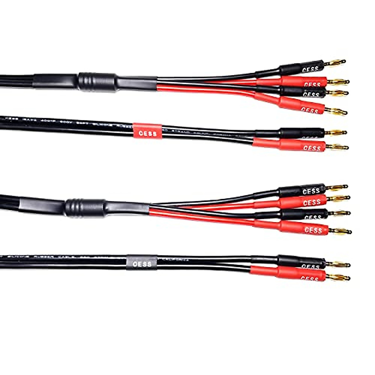 CESS-106-3f Bi-Wire Banana Plug Splitter Speaker Cable, 2 Banana Plugs to 4 Banana Plugs, 12 Gauge, 2-Channel (3 Feet)
