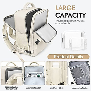 Rinlist Travel Backpack for Men Women, Airline Approved Carry-on Backpack, Anti Theft Personal Item Backpack, Waterproof Casual Daypack for College Weekender Business Hiking Gym Sports, Beige
