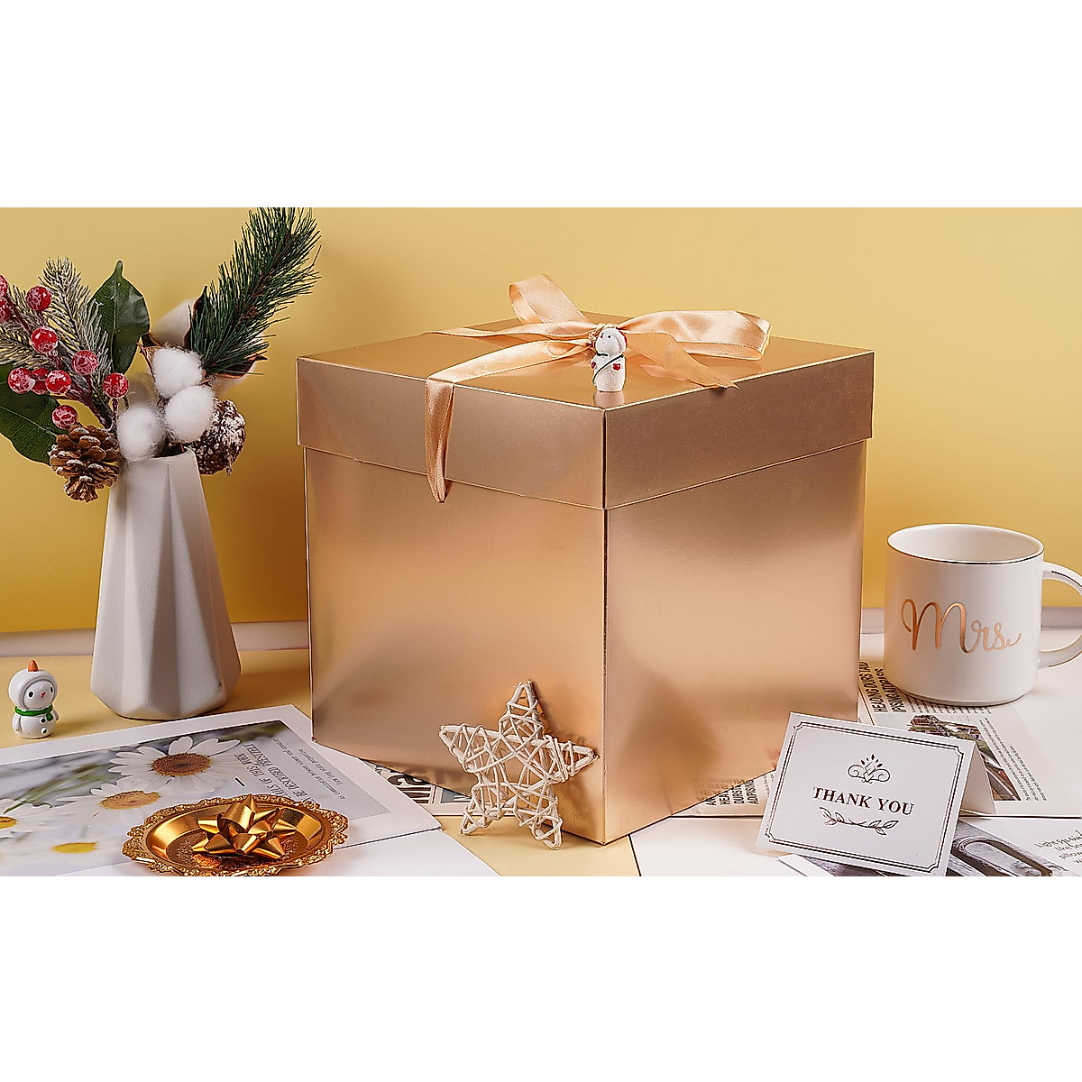 Elephant-package Medium Gift Box with Lids, Ribbon and Paper Filler, for Men Women Birthdays, Father's Day, Bridal Showers, Weddings, Baby Showers - Collapsible, 8.7", 1 Pack, Black