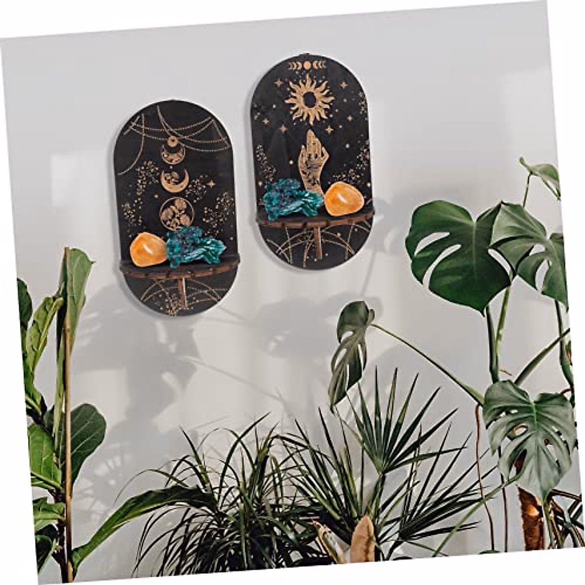 CIYODO 2pcs Storage Wall Shelves Black Wall Shelves Ornament Display Stand Crystals Stones Wall Shelf Stone Shelf Wooden Crystal Rack Ledge Base Hand Frame Party Display Holder Black Shop