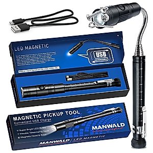 MANWALD Rechargeable Magnetic Pickup Tool, Valentines Day Gifts for Men, Telescoping Magnetic Flashlights with Extendable Magnet Stick, Cool Gadgets Gifts for Men, Dad, Husband