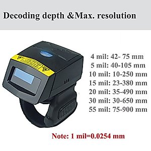 Posunitech Ring Barcode Scanner 1D Reader Mini Wireless Finger Barcode Scanner Compatible with Mac OS, Windows, Android 4.0+, ios