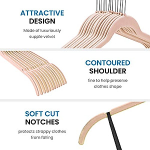 Premium Velvet Shirt Hangers (50 Pack) Non Slip Clothes Hangers, Ultra Slim Hangers Gain 50% Closet Space, 360° Swivel Hook, Clothes Hangers for Tops, Dress Shirts, Blouses, Strappy Dresses, Delicates