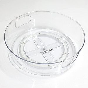 Lazy Susan Organizer for Cabinet, Upgraded 11.5" Clear Lazy Susan Turntable with Handles and Raised Edge, Rotating Lazy Susan Spice Storage for Kitchen, Pantry, Refrigerator, Bathroom, Table
