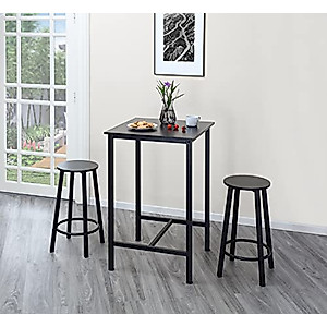 Finnhomy Bar Table Set, 23.6" Pub Table High Top Table, Square Bar Height Table, Bar Table with Stools, Kitchen Table Set for 2, Industrial Breakfast for Kitchen, Living Room, Rustic Black