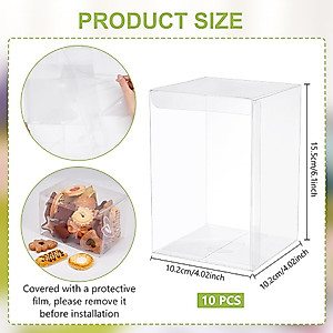 BENECREAT 10pcs Clear Favor Box 4x4x6 Inches Plastic Gift Packing Box for Candy Choclate and Dessert, Baby Shower Party Treats, Valentine Festival Gift Packaging