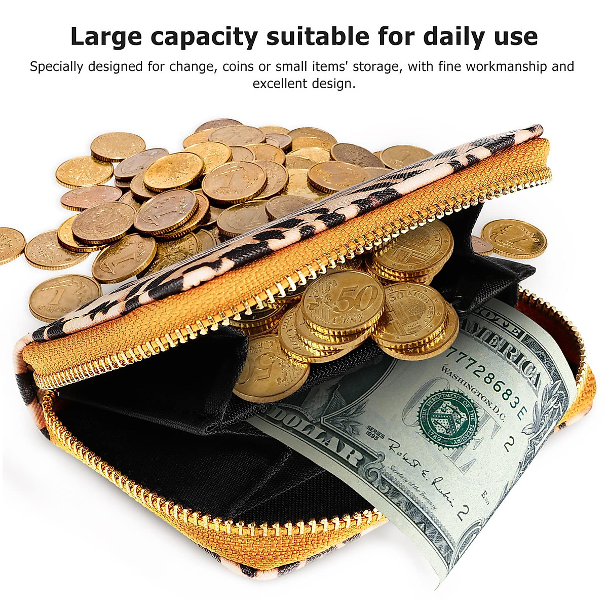 SHERCHPRY 2pcs Women Credit Cards Holder, PU Leather Cards Container, Cash Storage Pouch with Zipper, Credit Card Coin Wallet, Change Pouch for Women (Leopard Print and Zebra Print)