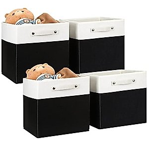Araierd Storage Cubes Storage Bins for Organizing Closet Fabric 12x12 Storage Cubes Bins for Toy Clothes | 4 Pack Decorative Storage Bins for Cubby(White & Black)(12”-Pack of 4)