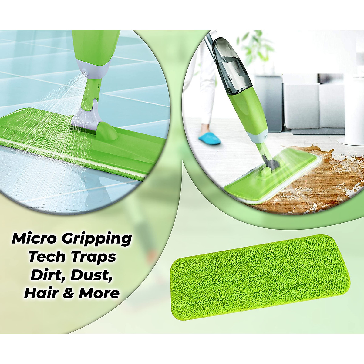 ARSUK Spray Mop Refill Pads Microfiber Replacement Heads Premium Wet/Dry Flat Mop Floor Cleaning Machine Washable Reusable 16 x 5.5 inches ( 3 Pack Green)