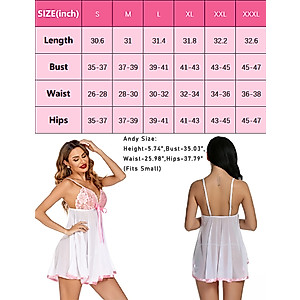 Avidlove Women White Lingerie Lace Babydoll Strap Sleepwear Sheer Chemise V neck Teddy White S