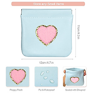 BYXEPA Coin Purse 2 Pack Change Purses Small PU Leather Cosmetic Bag Pocket Heart Makeup Organizer Cute Portable Waterproof Jewelry Travel Case for Women (Pink + Blue)