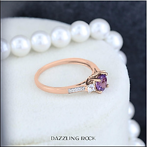 Dazzlingrock Collection 6 MM Round Amethyst,White Sapphire & Diamond Engagement Ring in 10K Rose Gold, Size 7