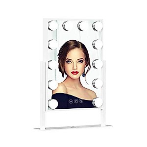 Impressions Vanity Hollywood Tri-Tone XL Makeup Mirror with 12 LED Bulbs, Dressing Mirror with 360 Degree Swivel (White)