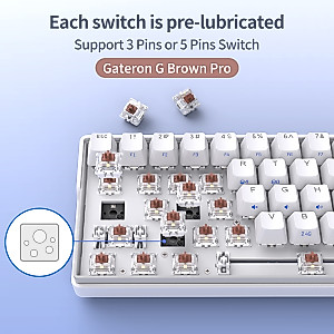 KEMOVE Shadow Wired/Wireless 60% Mechanical Gaming Keyboard Compatible with Mac Windows, Hot Swappable Keyboard RGB Backlit PBT Keycaps Full Keys Programmable, 3000mAh Battery(Gateron Brown Switch)