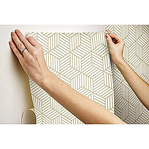 Gold and White Geometric Wallpaper Peel and Stick Wallpaper Hexagon Removable Self Adhesive Wallpaper Gold Stripes Geometric Paper Vinyl Film Decorative Shelf Drawer Liner Roll Waterproof17.7”×393”