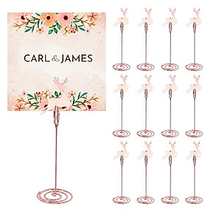 CHGCRAFT 12PCS Place Card Holders Deer Table Number Holders Name Card Holders Rose Gold Table Number Stands Table Photo Picture Holders for Party Weddings Resturants