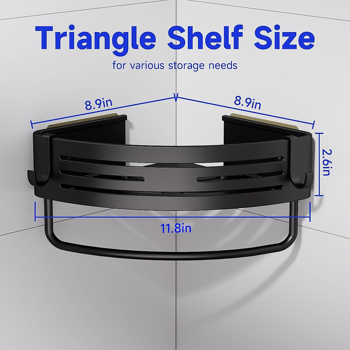 PROJOY Adhesive Shower Caddy,2 Pack Black Rustproof 90° Bathroom Corner Shelf,Large Capacity Wall Mount Bathroom Organizers And Storage Shelves,No Drilling Shower Gel Holder With Hooks For Home Decor