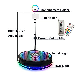 Dowshata 360 Photo Booth Machine with Money Gun Red Carpet GlovesAutomatic Spin Camera Video Booth with Ring Light Selfie Holder for Weddings Christmas Rental (39.4'' Glass + Flight Case)