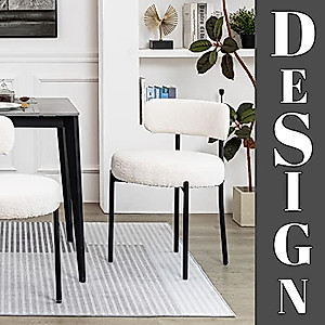 DYHOME White Dining Chairs Set of 2, Mid-Century Modern Dining Chairs, Kitchen Dining Room Chairs, Curved Backrest Round Upholstered Boucle Dining Chair with Black Metal Legs