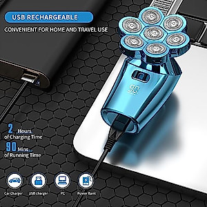 UPTARD Electric Head Shavers for Men, Bald Razor Men,Head Shaver with Nose Hair Sideburns Trimmer, LED,Travle Lock (Blue) 7.17×4.2×4.41 (ht1699)