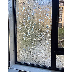 Instruban Window Privacy Film 3D Tulip Pattern - Static Cling No Glue Anti UV Decorative Window Vinyl, Window Sticker for Home Office -17.5 x 78.7Inch
