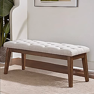 HUIMO Button-Tufted Bench for End of Bed, Entryway Bench with Upholstered Linen Fabric, Ottoman Bench for Living Room,Dining Bench for Kitchen(Beige)