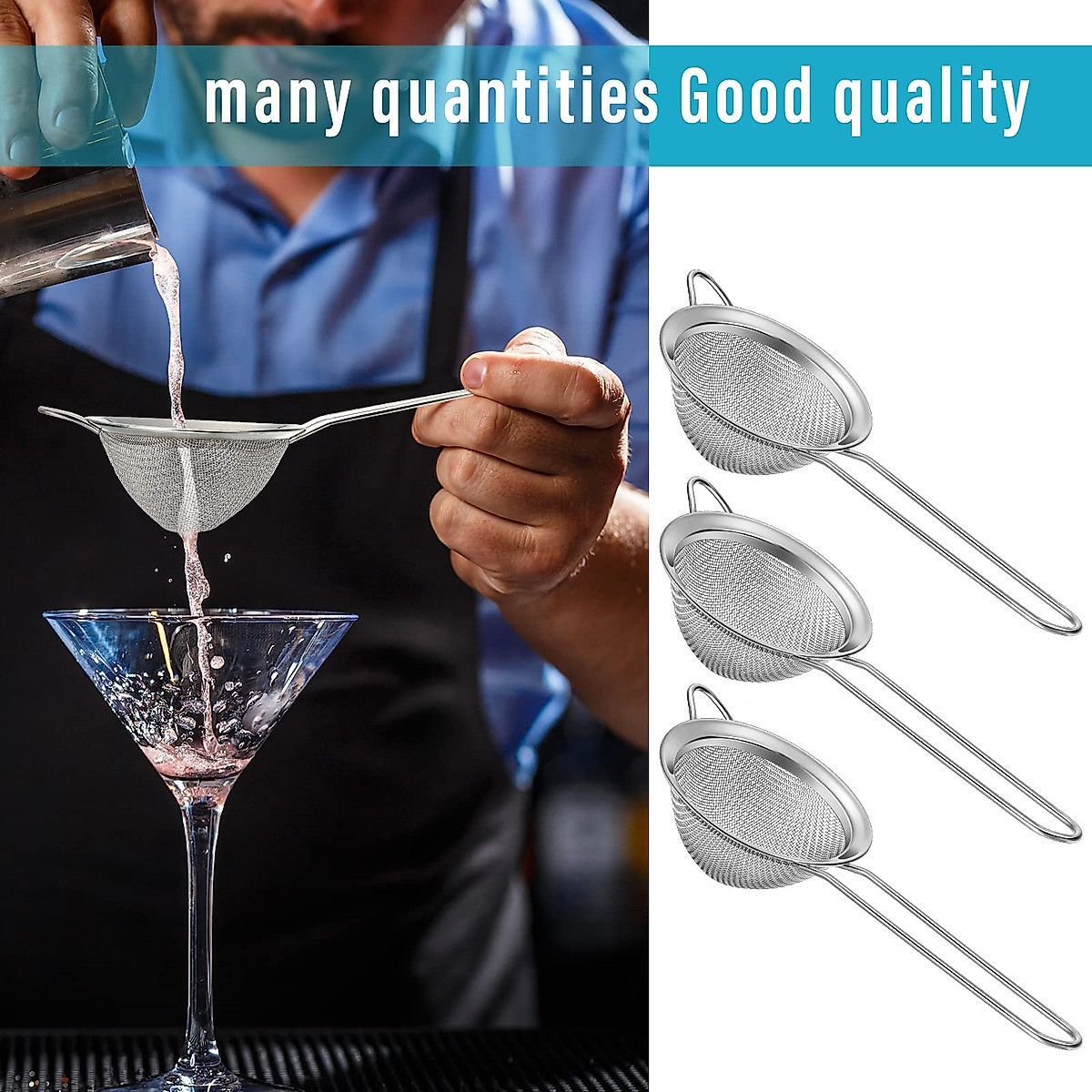 Epakh 9 Packs Stainless Steel Small Strainer, Steel Cone Shaped Cocktail Strainer for Juice, Tea Herbs, Coffee Drinks, Long Handle Coffee Food, 3.2 Inches Silver