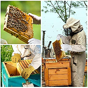 2 Pairs Beekeeping Gloves- Thick Goatskin Leather Beekeeper's Gloves with Ventilated Canvas Long Sleeves Elastic Cuffs Vented Beekeeper Protected Gloves for Beekeepers Hand Protection