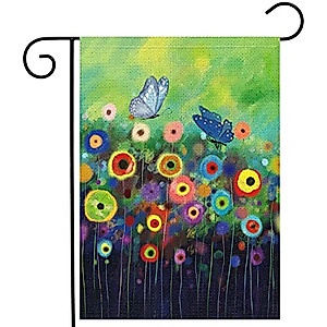 Heyfibro Summer Spring Garden Flag Watercolor Abstract Flower Butterfly House Yard Garden Decor Flags 12 x 18 Inch Double Sided Burlap Banner for Patio Lawn Indoor Outdoor