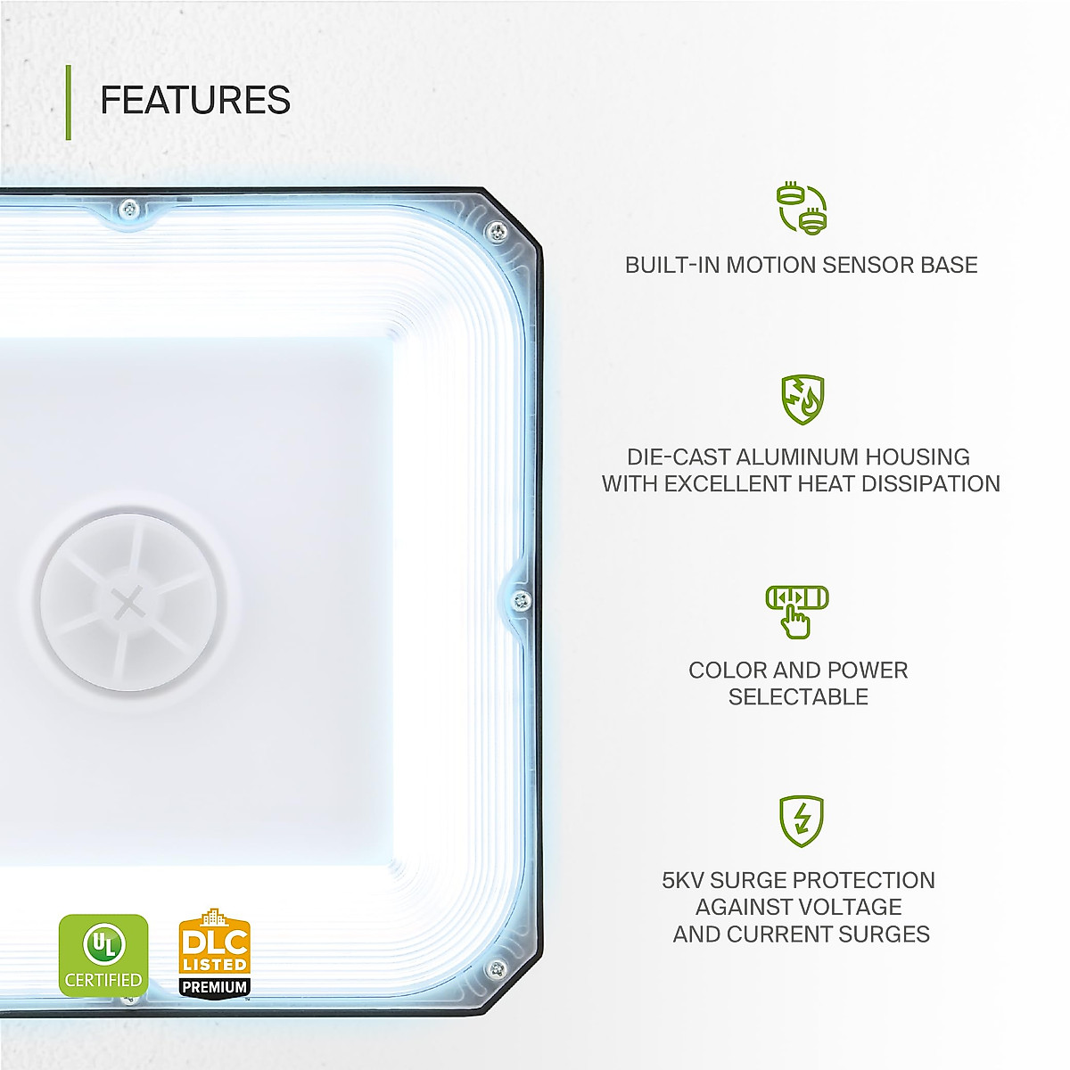 ASD LED Canopy Light 100/70/60W with Q-Base – 3000/4000/5000K 14448Lm 10"x10" 120-277V IP65 Dimmable 0-10V UL & DLC Listed (Optional Motion Sensor-Extra Purchase)