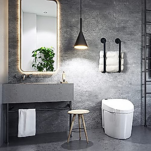 HouseAid Industrial Pipe Towel Rack, Farmhouse Bathroom Towel Storage Holder, Vintage Style Towel Organization, Wall Mounted, Matte Black