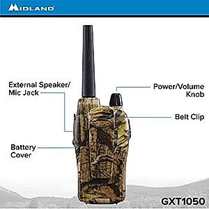Midland GXT1050VP4 Long Range Walkie Talkie - 50 Channel GMRS Two Way Radio (Mossy Oak Camo, 4 Radios)