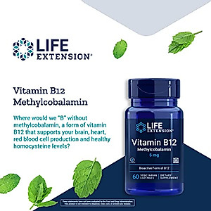 Life Extension Vitamin B12 Methylcobalamin 5 mg – Dissolvable Vitamin B Supplement for Nerve, Brain Health and Energy – Gluten-Free, Non-GMO, Vegetarian – 60 Lozenges