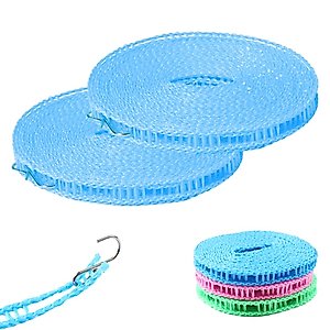 Easy Hang Clothesline, 2024 New Portable Clothesline for Outdoor & Home, Windproof Non-Slip Clothesline 32 ft Retractable Clothesline for Indoor Outdoor Travel Camping (Blue 2 PCS, 10 M)