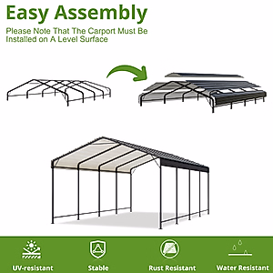 AIRWIRE 10x15 Metal Carport Carports with Enhanced Base Heavy Duty Garage Outdoor Galvanized Car Shelter for Car, Boats and Truck