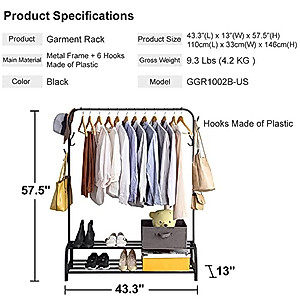 GISSAR Clothes Rack With Shelves,Stand Clothing Racks for Hanging Clothes, Garment Rack With Top Rod,Drying Rack Organizer Shirt Towel Rack,For Boxes Shoes Boots Storage,Metal Frame, Black