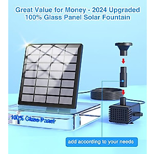 SZMP Solar Fountain 2024 Upgraded DIY Bird Bath Fountains, 1.8W Glass Panel Solar Fountain Pump with 8 Nozzles & 9.84ft Power Cord, Solar Bird Bath Fountain for Grass, Stakes, Garden, Pond (Black)