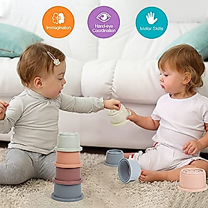 Baby Stacking Cups Bath Toy for Toddlers 1-3,8PCS Stackable Nesting Cups Water Pool Tub Toy for 6-12 Months Infant,Early Educational Develop Montessori Gift for 2-4 Years Old Boys Girls