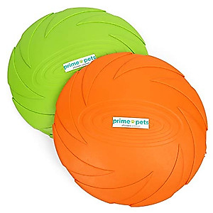 PrimePets Dog Frisbees, 2 Pack, 7 Inch Dog Flying Disc, Durable Dog Toys, Nature Rubber Floating Flying Saucer for Water Pool Beach, Orange and Green