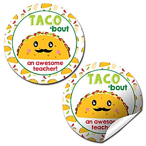 Taco ‘Bout an Awesome Teacher Appreciation Thank You Sticker Labels, 40 2" Party Circle Stickers by AmandaCreation, Great for Envelope Seals & Gift Bags