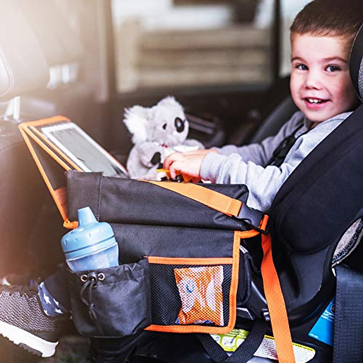 Kids Travel Tray for Toddler Car Seat | Toddler Car Seat Tray Organizer | Large ipad Holder A Road Trip Essential | Soft Padding, Waterproof, Food & Snack Lap Tray Carseat, Stroller, and High Chair