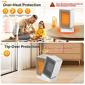 AIDENOEY Space Heater with 3 Modes，1000W Energy Efficient Quiet Mini Portable Heater, 45°PTC Ceramic Fast Heater with Timer & Auto Shut Off Function for Office Home Indoor Use (White)