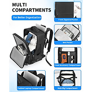 FALARK INC Travel Backpack For Women Men, Carry On Backpack Flight Approved, Waterproof Anti-theft Personal Item Trave Bag With USB Port For Travel, Black